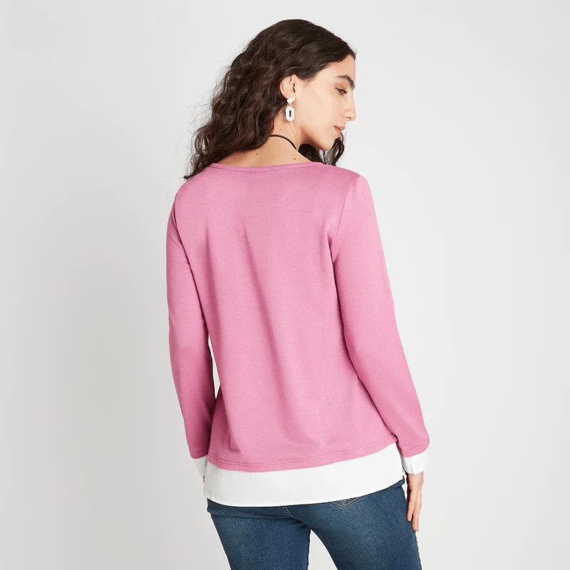 Polera Tejida Cuello Redondo Blusa Falsa-DOLLY - Dolly